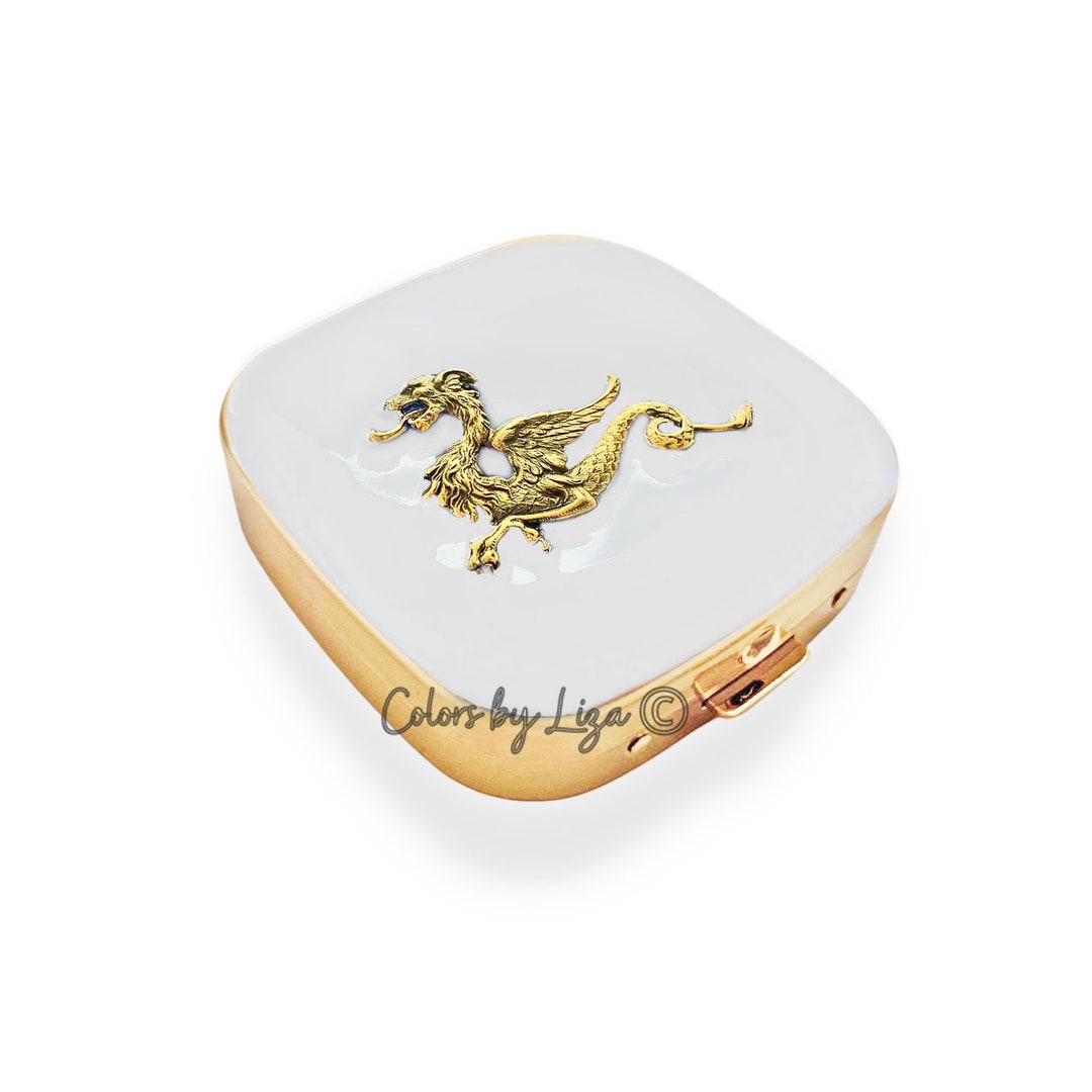 Antique Gold Dragon Pill Box: Hand Painted Enamel, Personalized Option ...