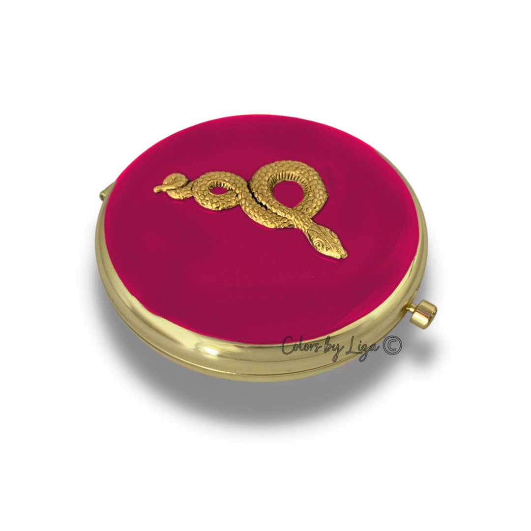 Antique Gold Serpent Compact Mirror: Fuchsia Enamel Art Deco Snake ...