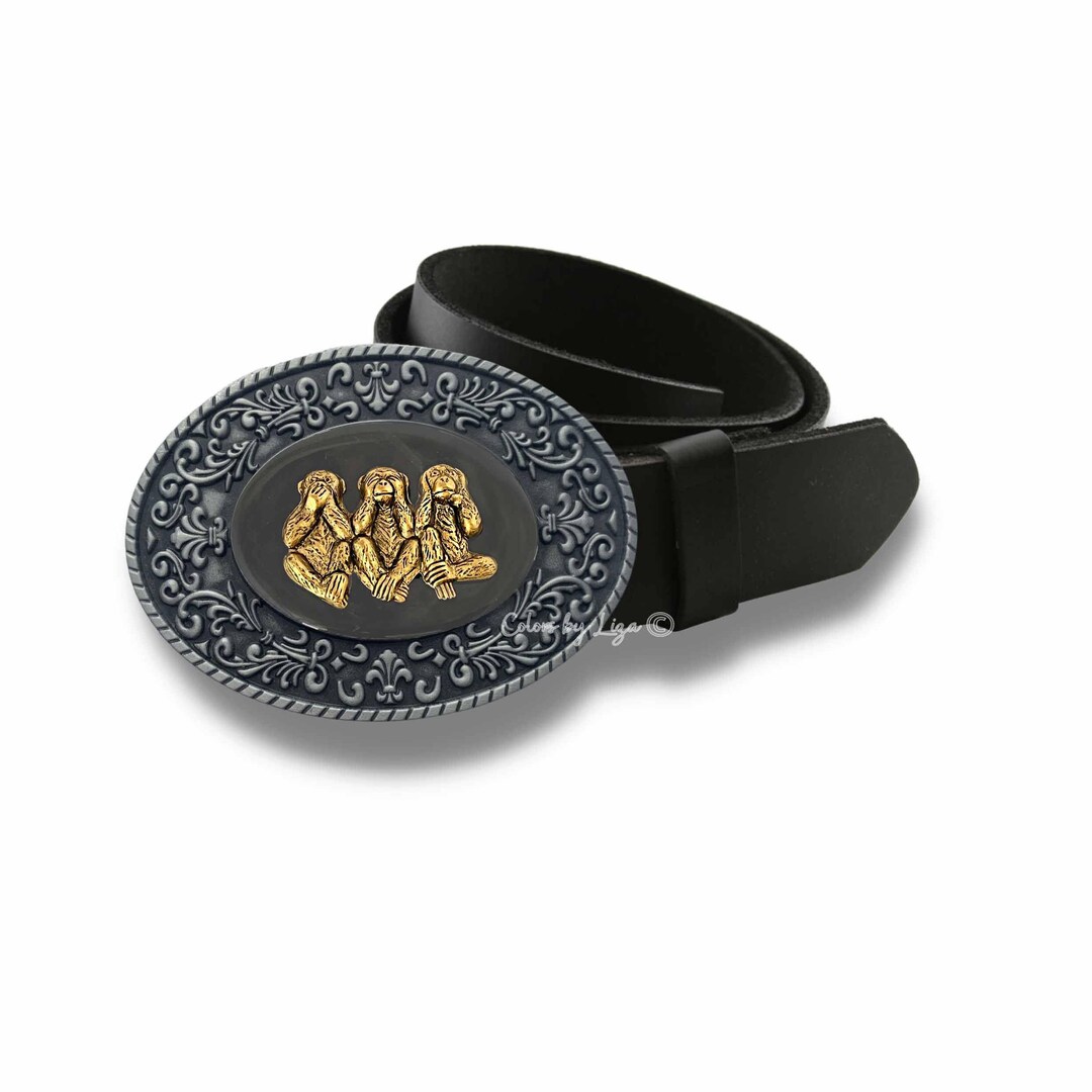 Hand Painted Monkey Belt Buckle: See No Evil Enamel Inlay - Etsy