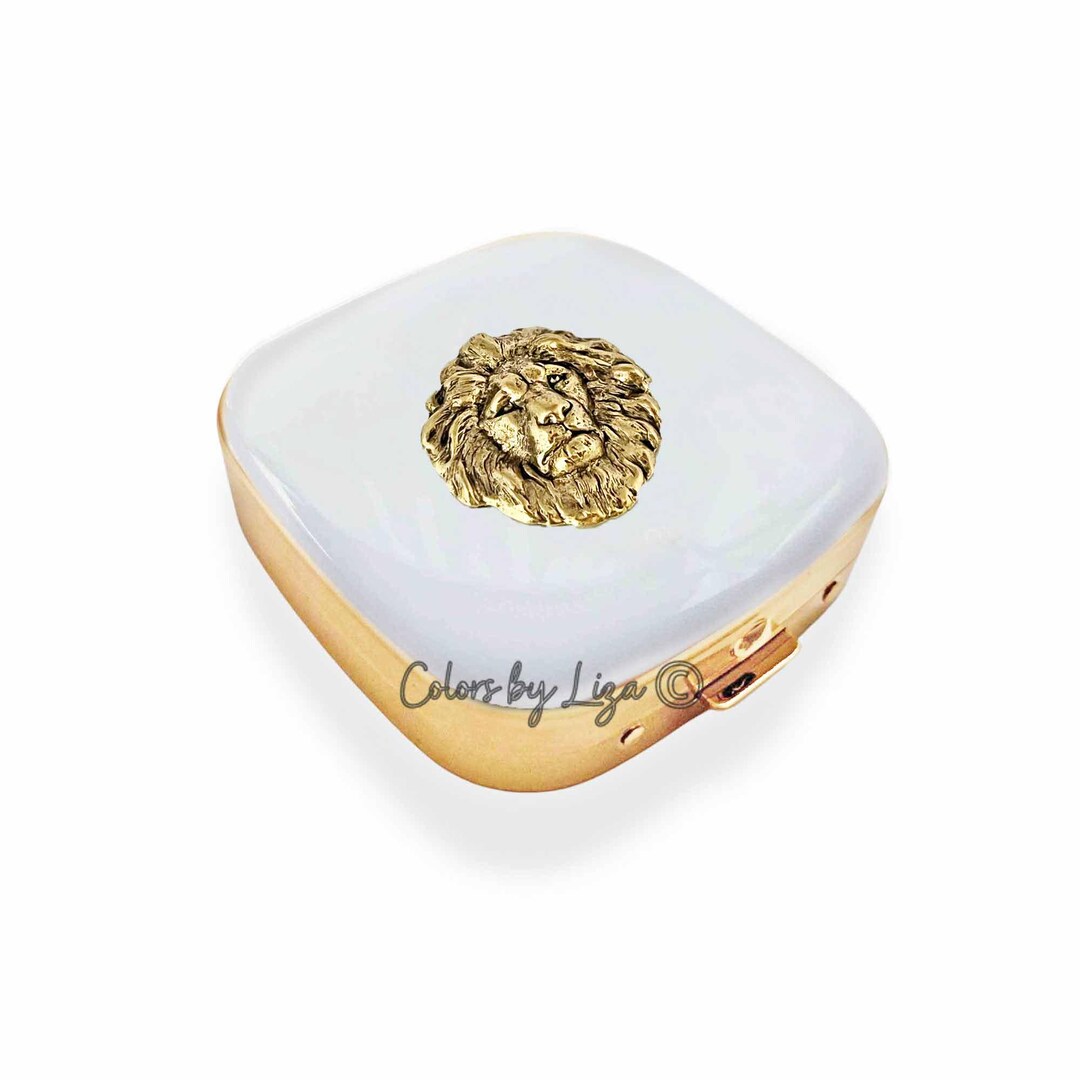 Antique Gold Lion Pill Box: Hand Painted Enamel, Personalized Option - Etsy