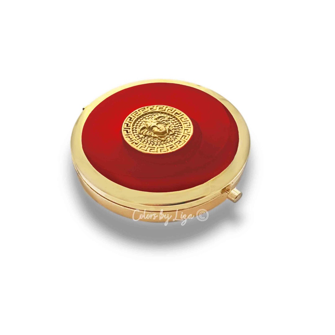 Medusa Pill Box Compact Mirror: Hand Painted Red Enamel, Greek ...