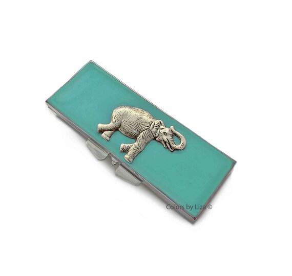 Antique Silver Elephant Pill Box Hand Painted Glossy Mint | Etsy