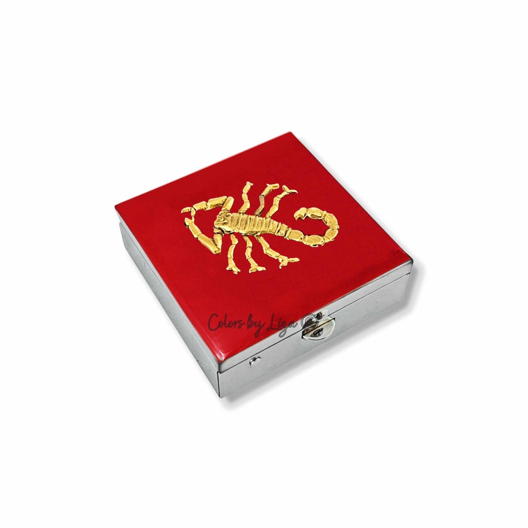 Antique Gold Scorpion Pill Box: Hand Painted Red Enamel Zodiac Design ...