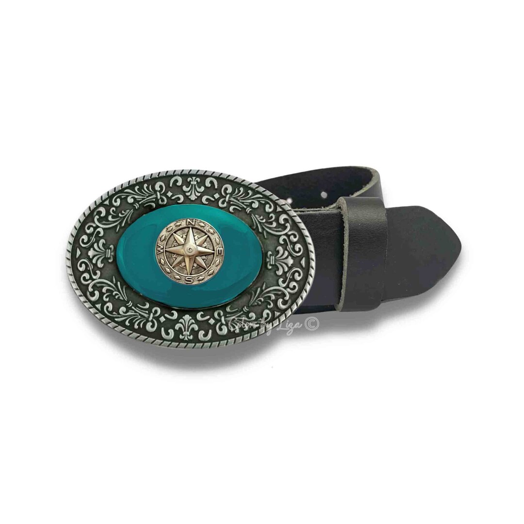 Teal Enamel Compass Belt Buckle: Hand Painted Nautical Accessory - Etsy