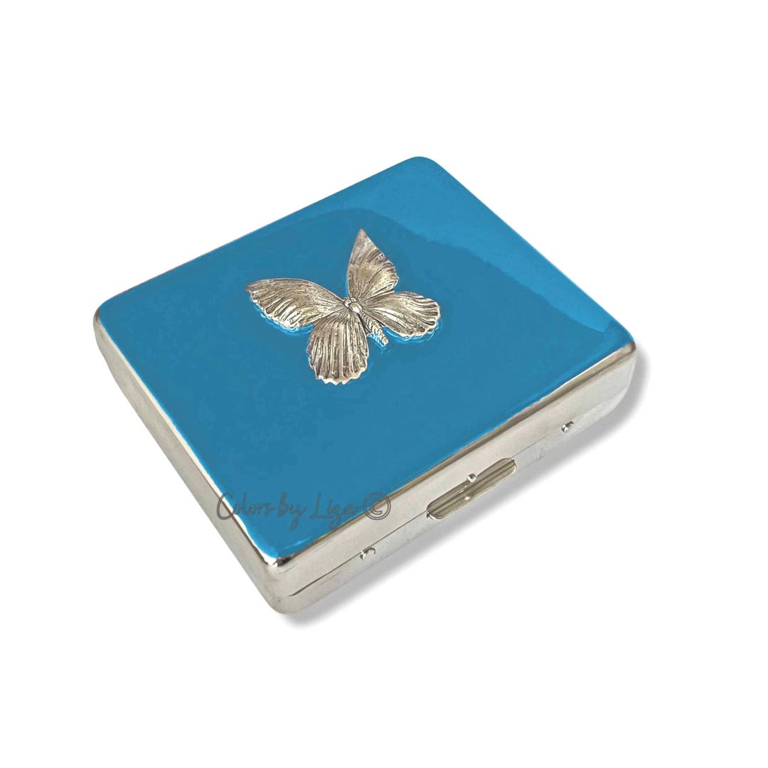 Art Nouveau Butterfly Pill Case: Hand Painted Turquoise Enamel ...