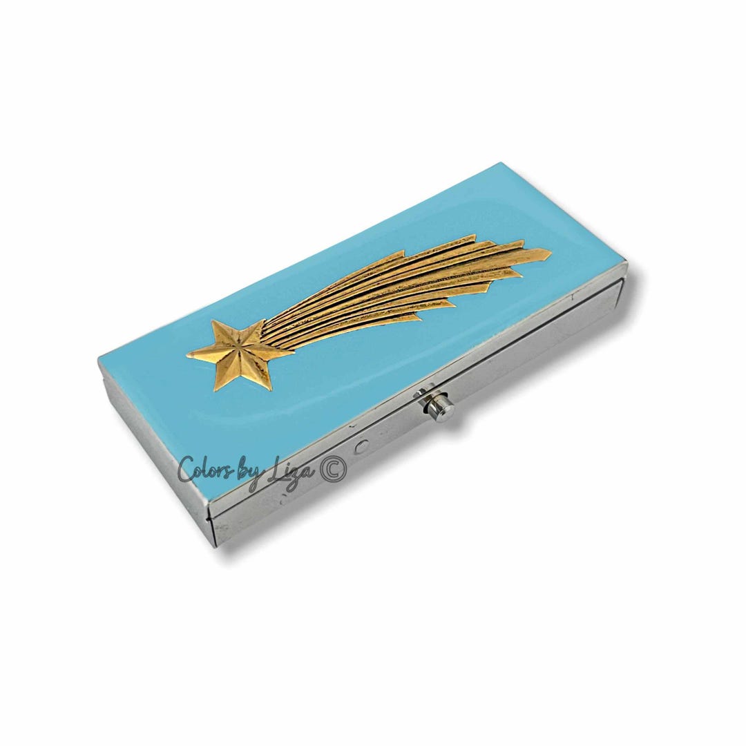 Antique Gold Shooting Star Pill Box With 2 Large Compartments Inlaid in ...