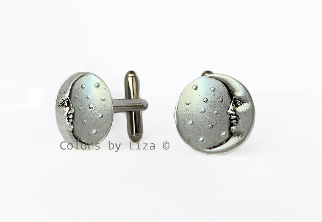 Moon Man Cufflinks Antique Silver Celestial Inspired Disc Shaped Cuff ...