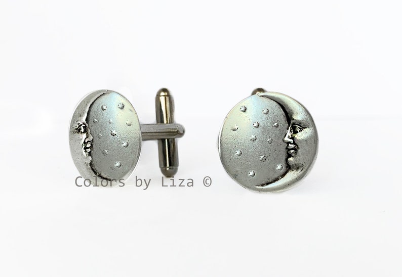 Moon Man Cufflinks Antique Silver Celestial Inspired Disc Shaped Cuff ...