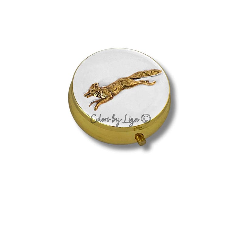 Antique Gold Fox Pill Box: Hand Painted Yellow Enamel, Personalized ...