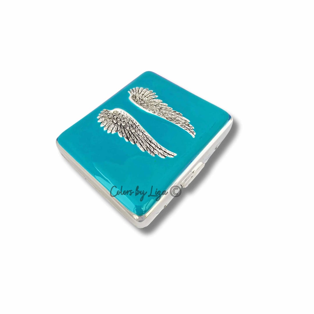 Hand Painted Turquoise Enamel Pill Box: Silver Wings, Personalized ...