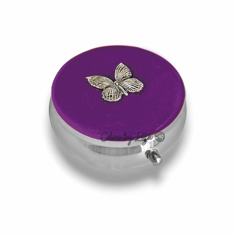 Art Nouveau Butterfly Pill Box: Hand Painted Purple Enamel ...