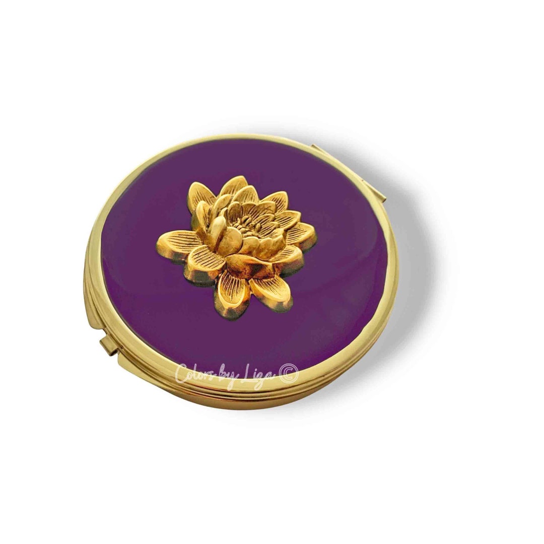 Lotus Pill Box: Hand Painted Purple Enamel, Art Nouveau Lily ...