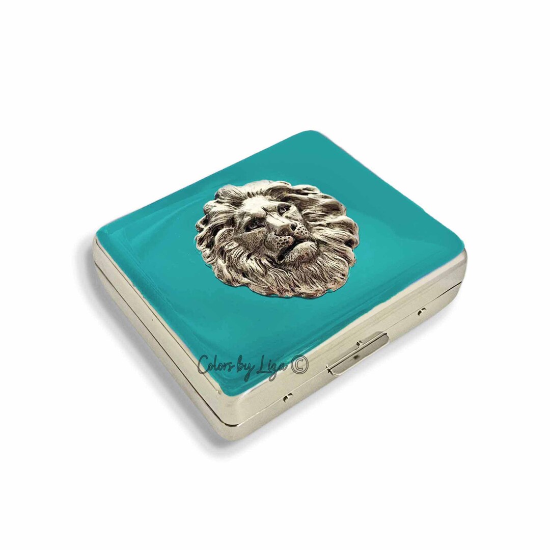 Lion Head Pill Box: Teal Enamel Art Deco Weekly Pill Organizer - Etsy