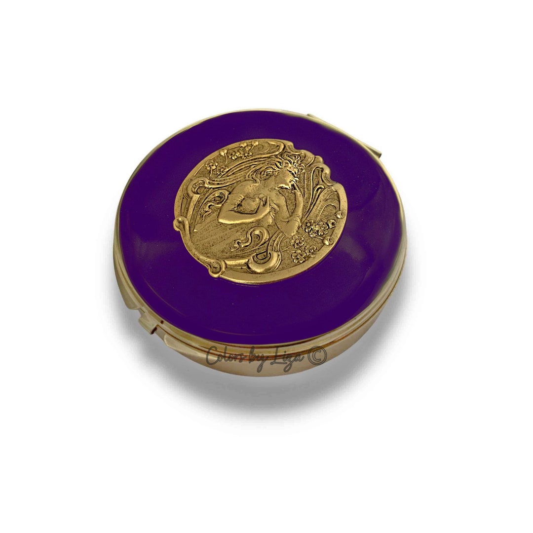 Art Nouveau Lady Pill Box: Hand Painted Purple Enamel, Personalized ...
