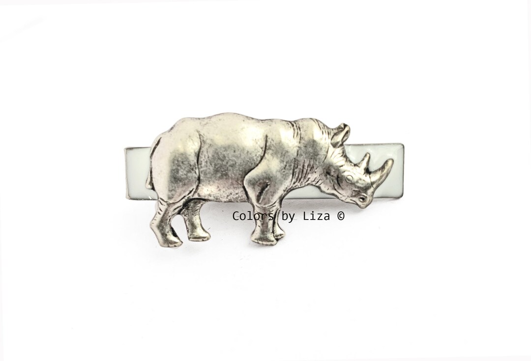 Rhino Tie Clip in Hand Painted Glossy White Enamel Wildlife Design ...