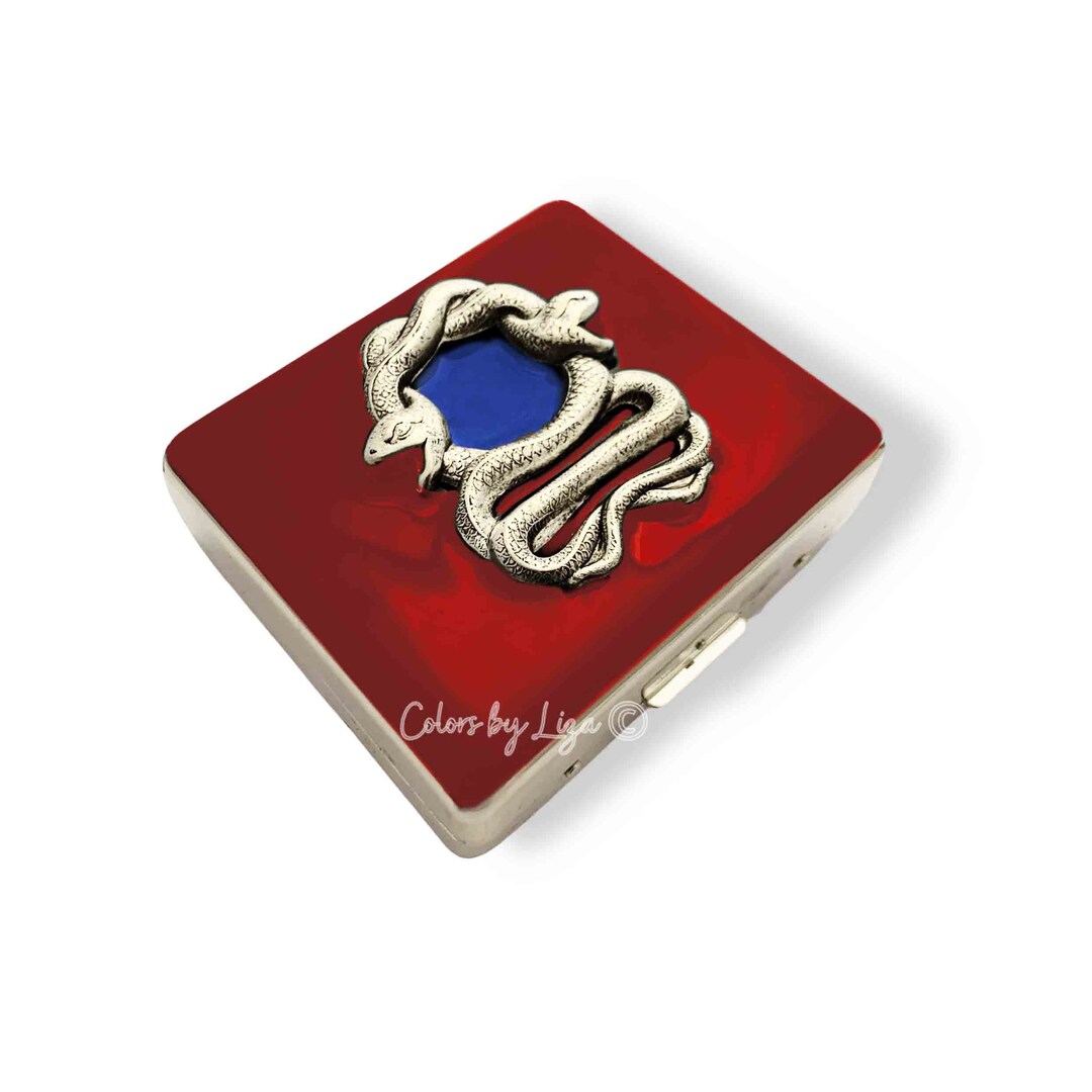 Hand Painted Serpent Pill Case: Red & Cobalt Enamel, Personalized ...