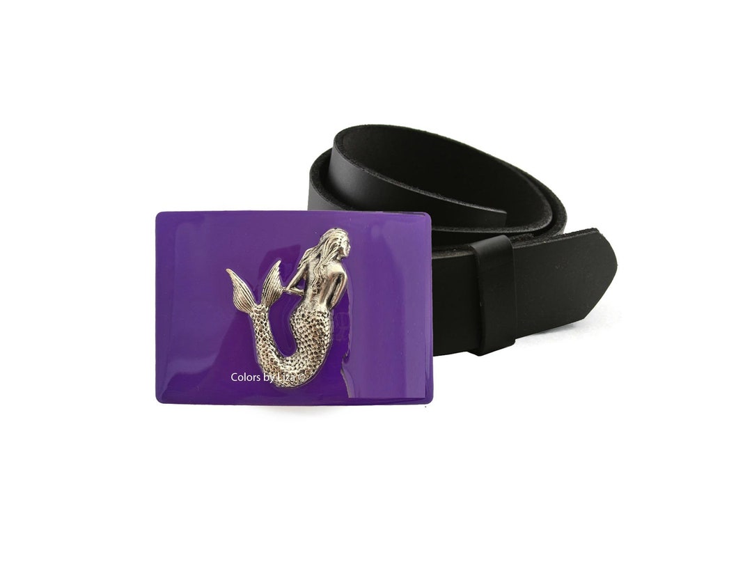 Hand Painted Mermaid Belt Buckle: Purple Enamel, Nautical Snap Belt - Etsy