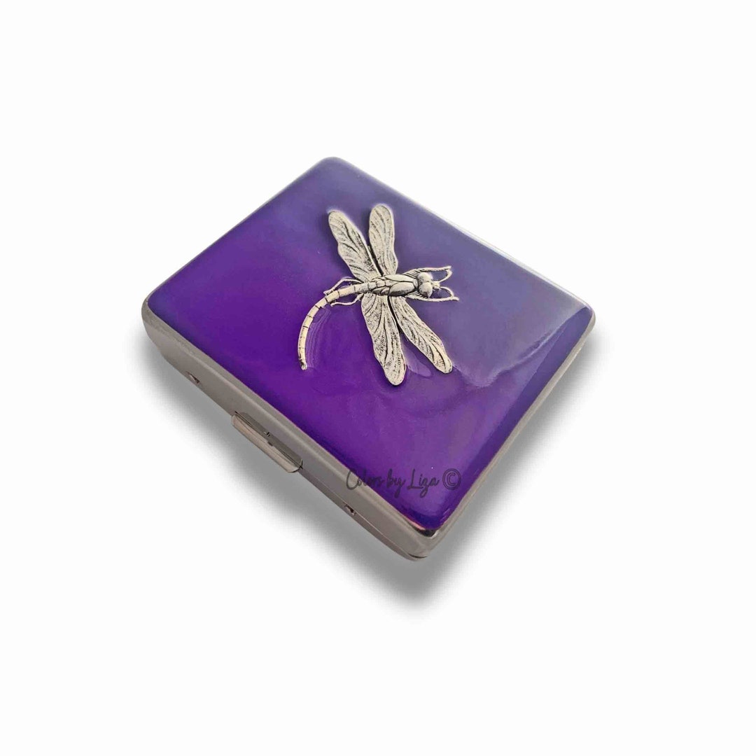 Dragonfly Pill Box: Hand Painted Purple Enamel, Art Nouveau Inspired - Etsy