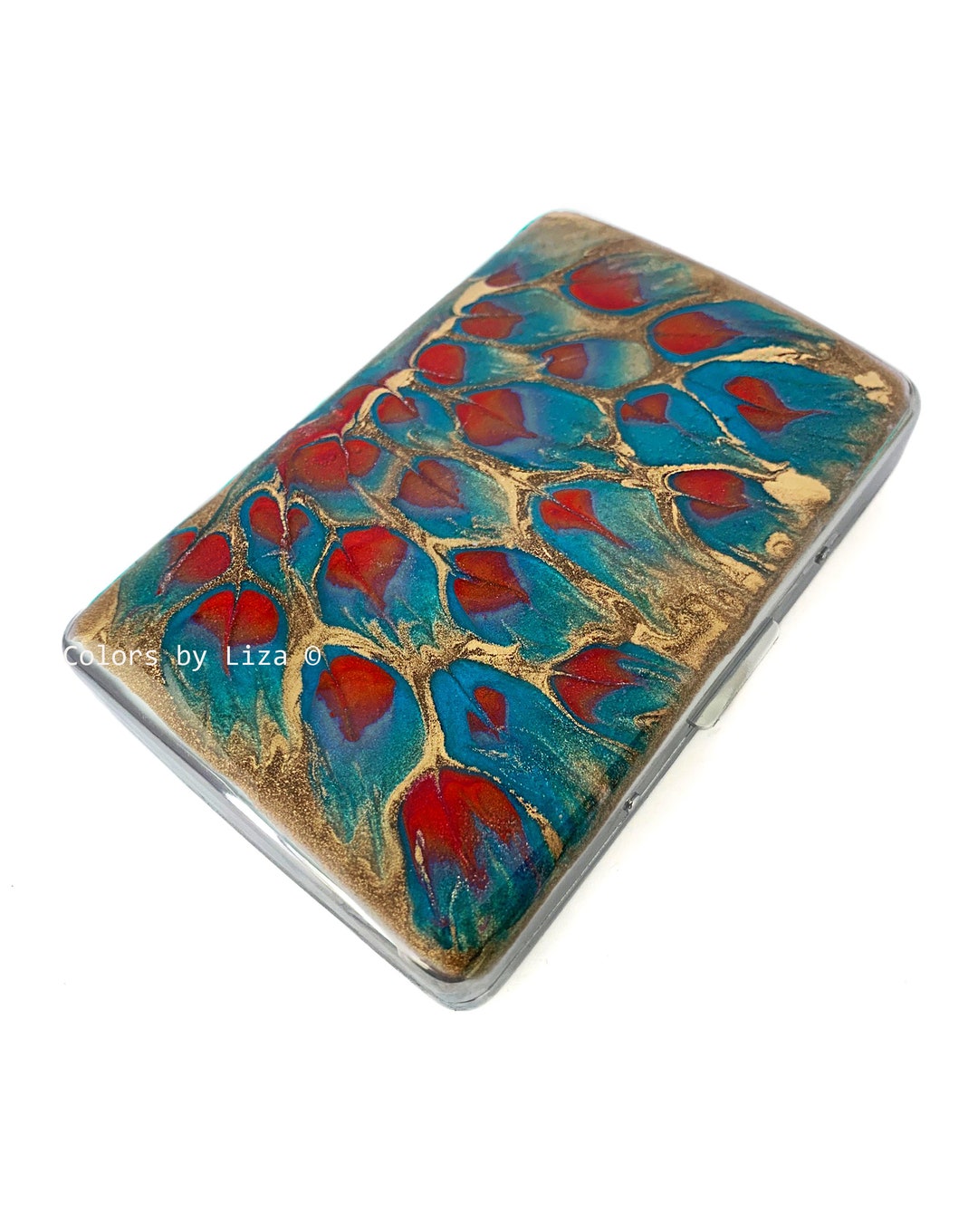 Peacock Cigarette Case Hand Painted Enamel Red Turquoise and - Etsy