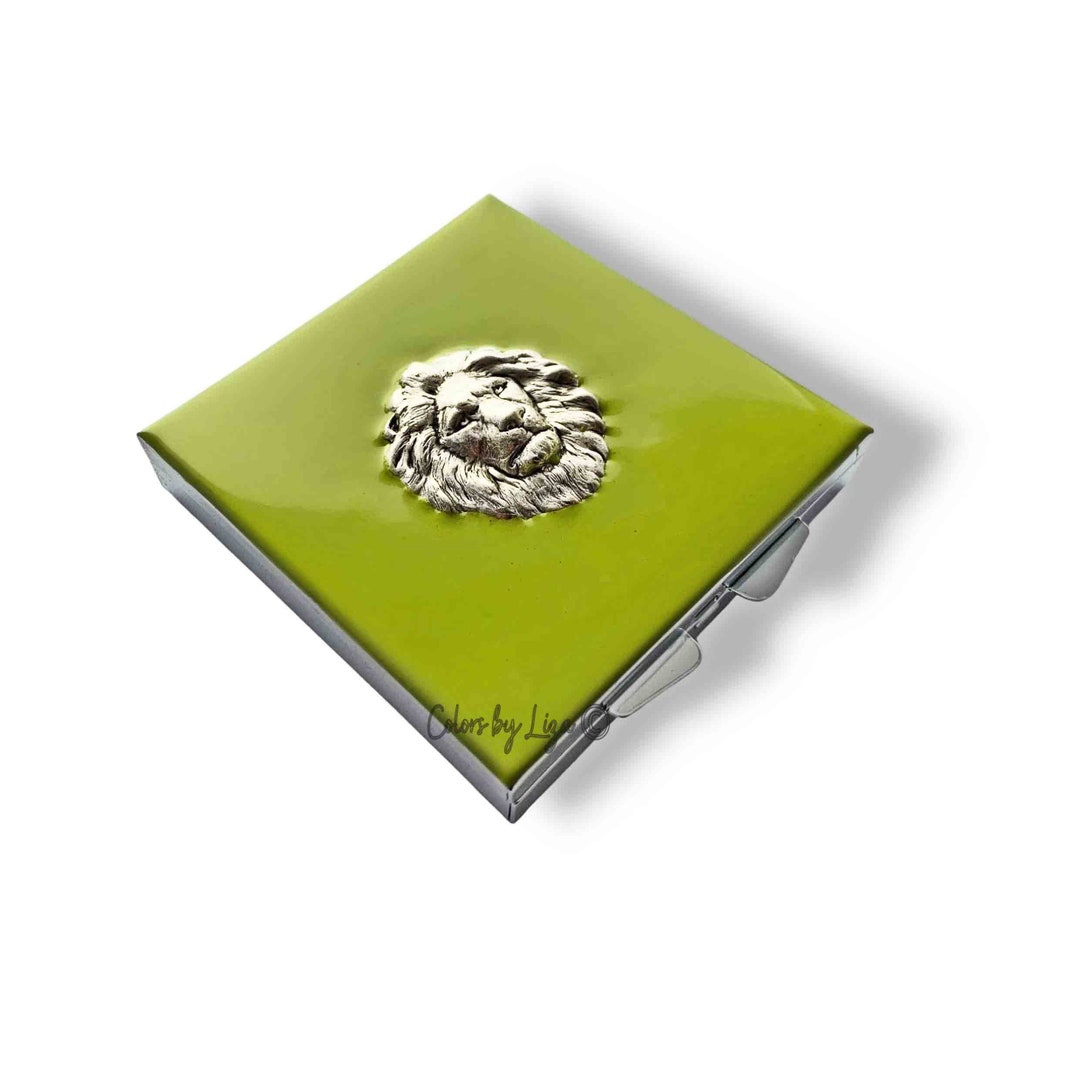 Lion Pill Box: Hand-painted Chartreuse Enamel, Personalized Option - Etsy