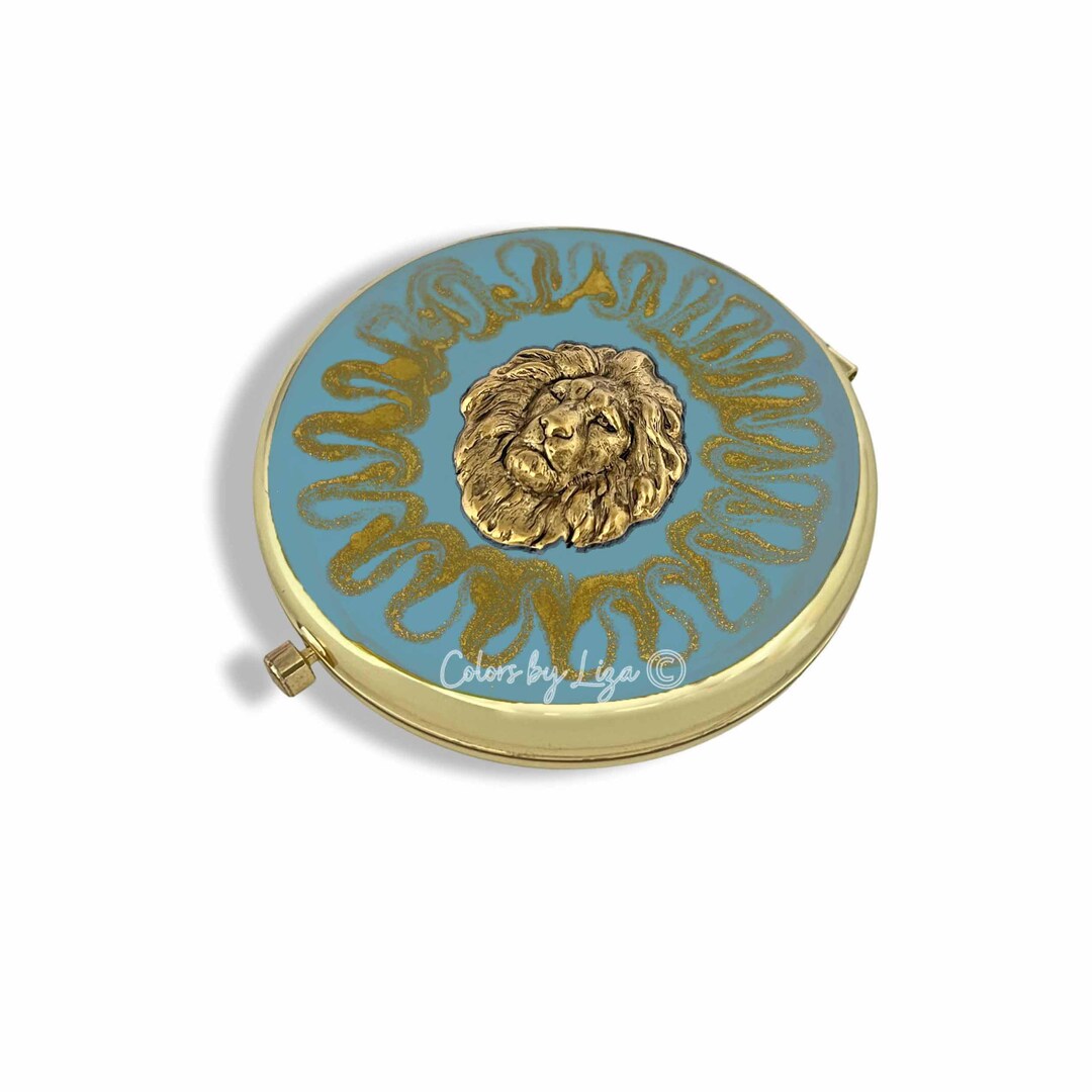 Antique Gold Lion Compact Mirror, Neoclassic Design, Hand Painted ...
