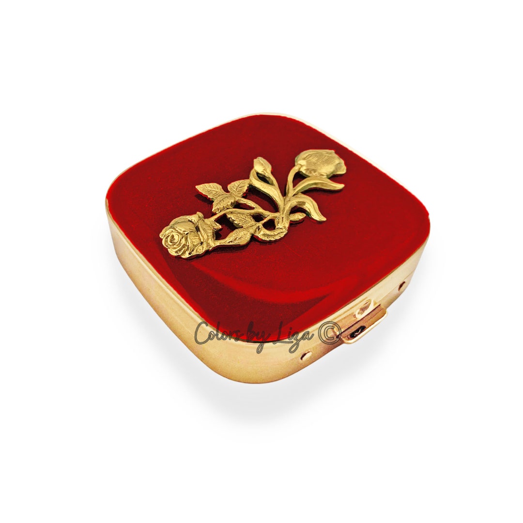 Antique Gold Roses Pill Box: Red Enamel Vintage Style, Personalized ...