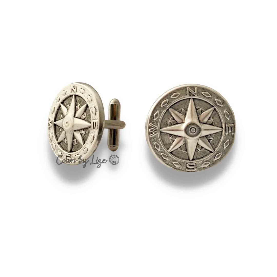 Compass Rose Medallion Cufflinks Vintage Style Antique Sterling Silver ...