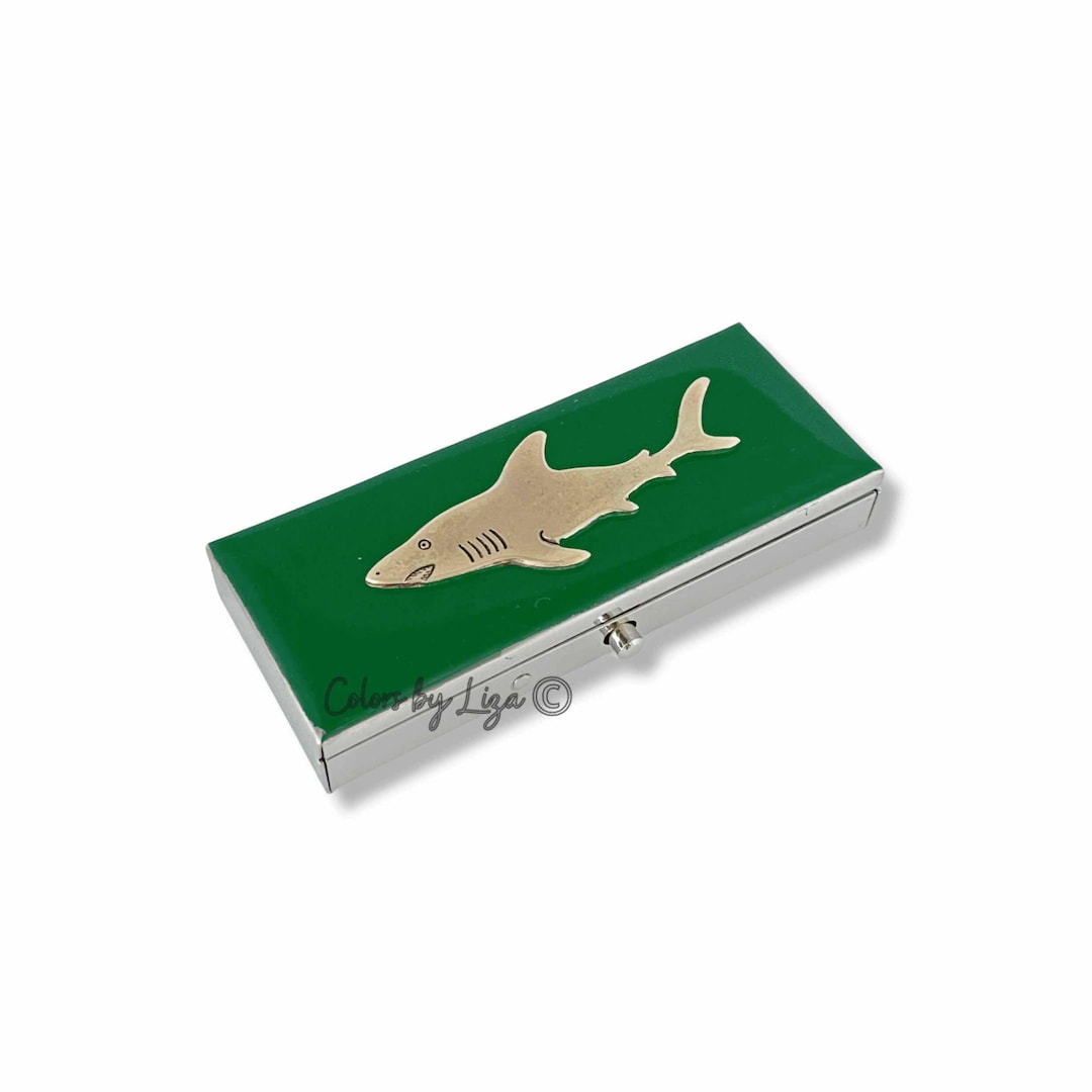 Great White Shark Pill Box, Green Opaque Enamel, Personalized Nautical ...