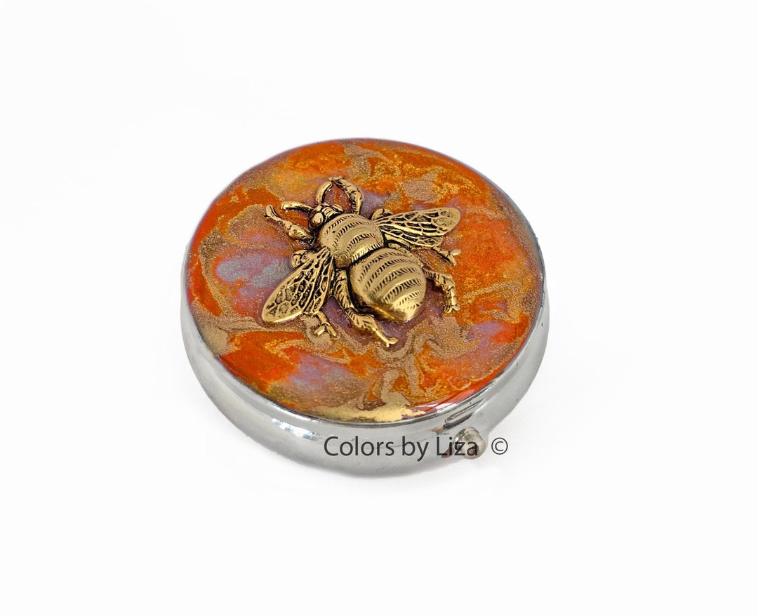 Hand Painted Bee Pill Box: Orange & Gold Enamel, Art Nouveau - Etsy