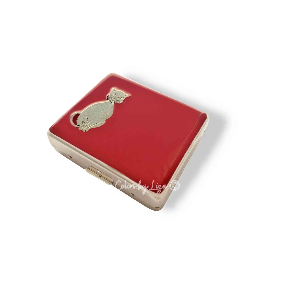 Red Enamel Cat Pill Box: Art Deco Inspired, Personalized Option - Etsy
