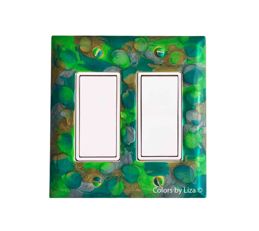 Hand Painted 2 Gang Rocker Light Switch Plate: Turquoise, Green, Gold ...