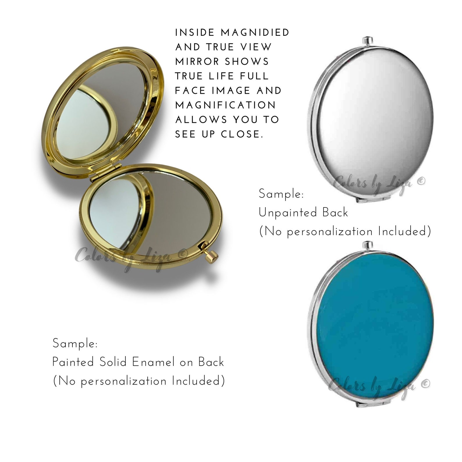 Art Nouveau Moon Star Compact Mirror: Turquoise Enamel, Personalized - Etsy