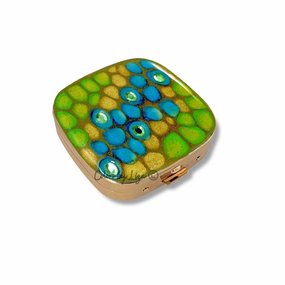 Peacock Enamel Pill Box: Turquoise, Lime Green, Personalized Option - Etsy