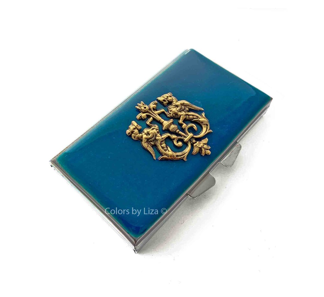 Dragon Crest Pill Box: Hand Painted Turquoise Medieval Design ...