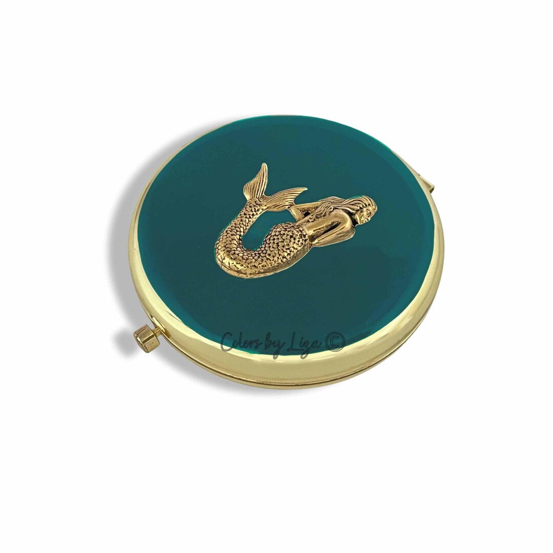 Mermaid Compact Mirror: Hand Painted Teal Enamel, Nautical Style ...