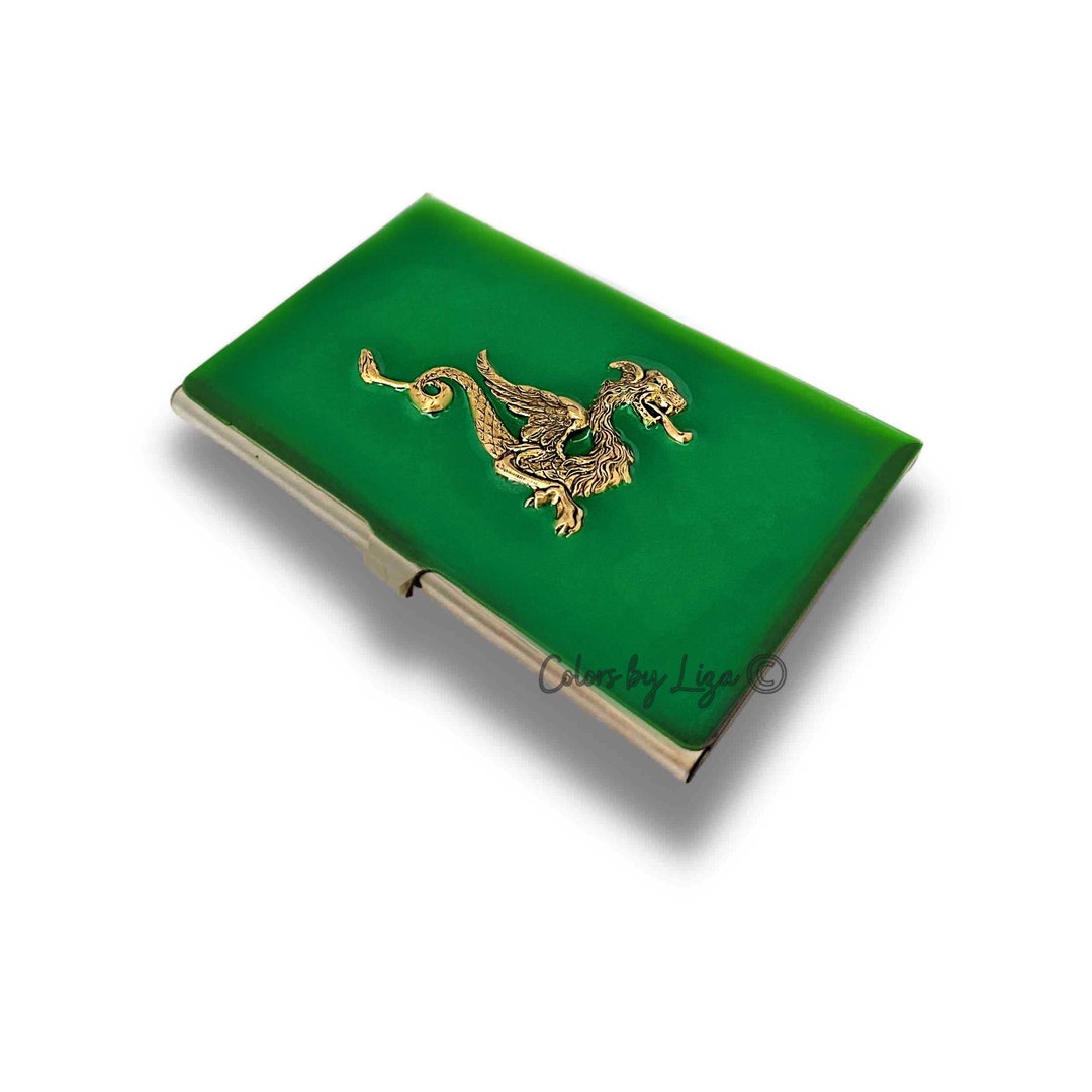 Antique Gold Dragon Card Case: Hand Painted Green Enamel, Medieval ...