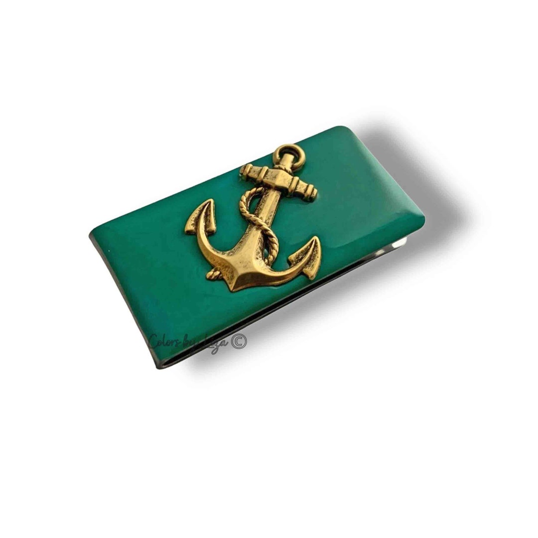 Teal Anchor Money Clip: Hand Painted Nautical Gift, Personalized Option ...