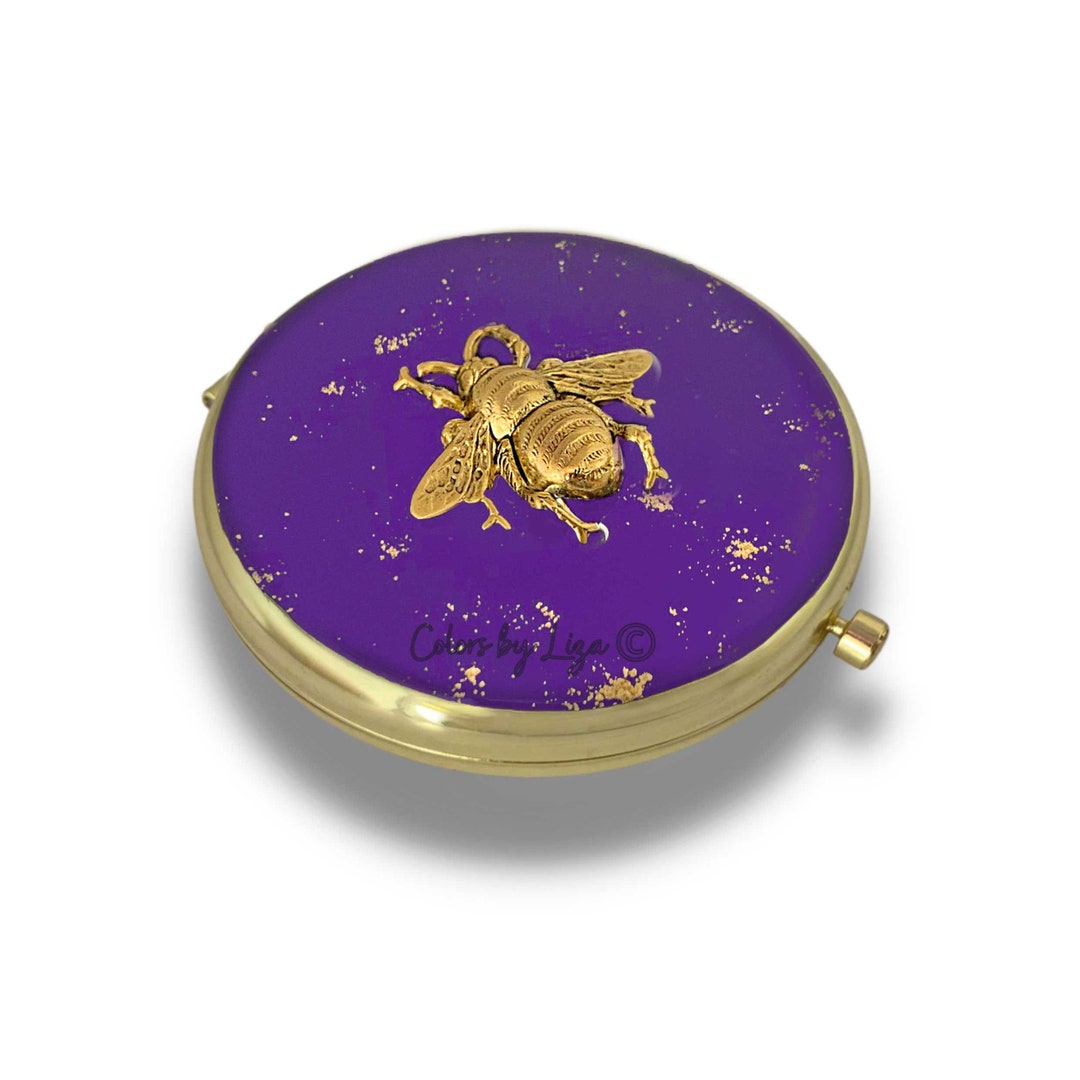 Hand Painted Bee Compact Mirror: Antique Gold Enamel, Personalized ...