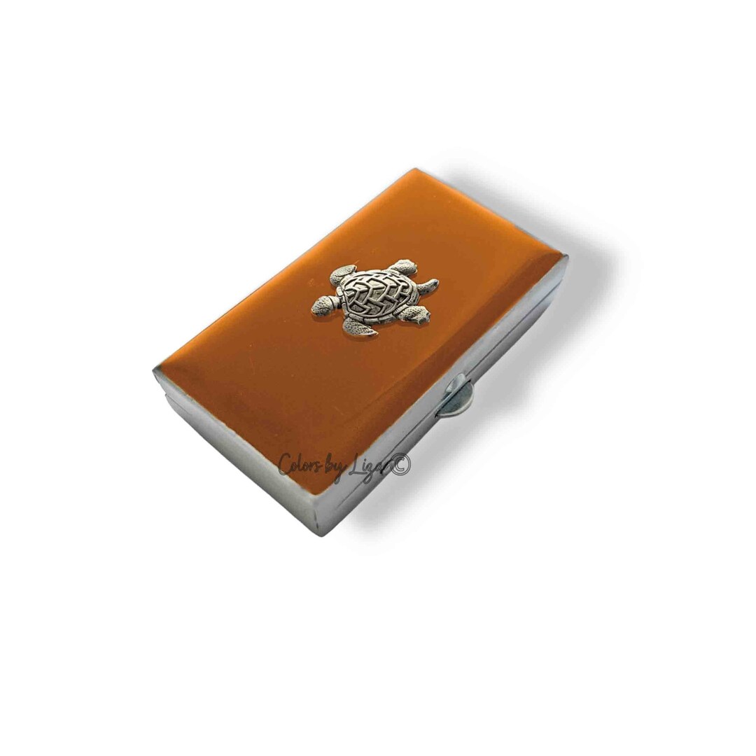 Sea Turtle Pill Box Hand Painted Orange Enamel Tropical Chic Inspired ...