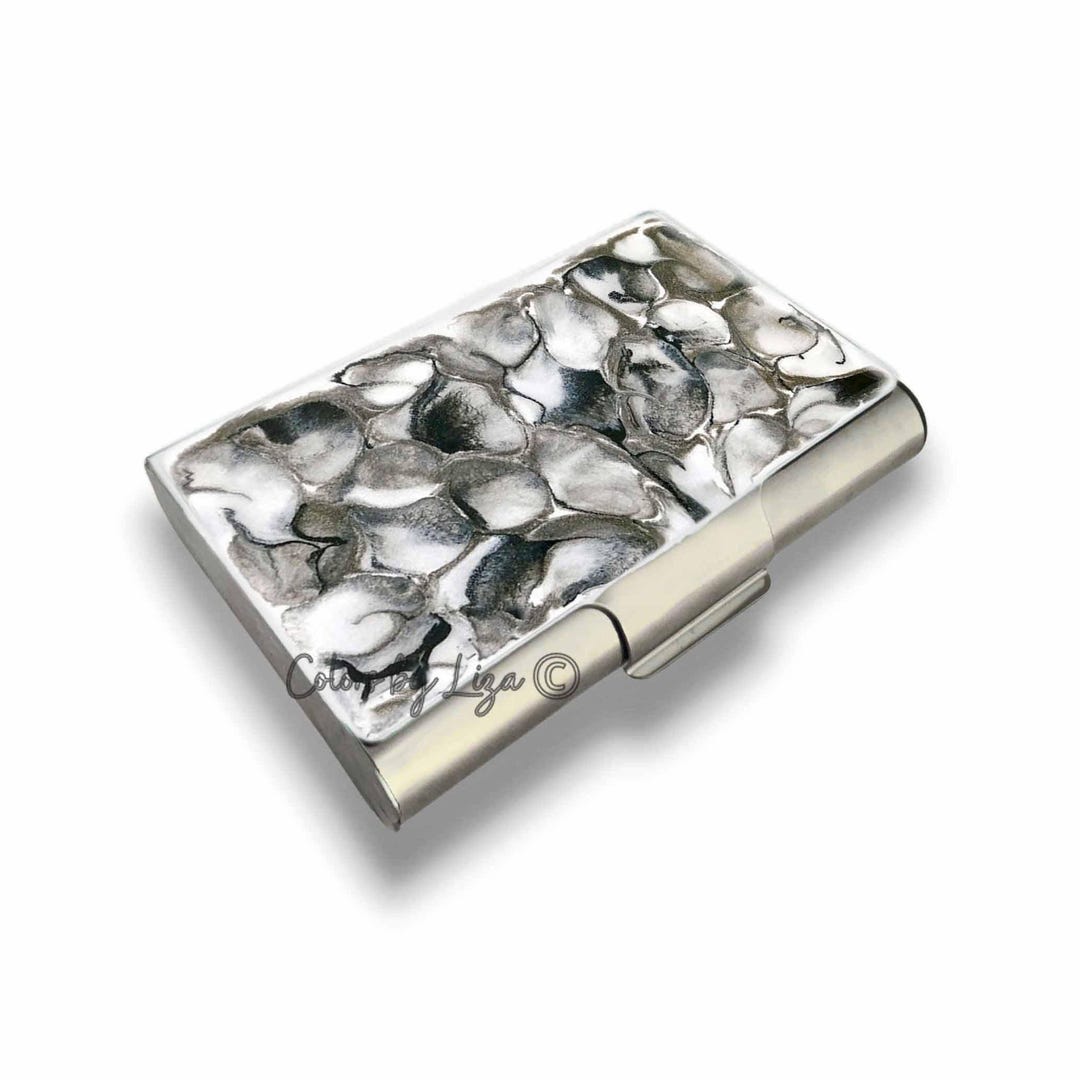 Hand Painted Enamel Card Case: Smoky Quartz Business Card Holder ...