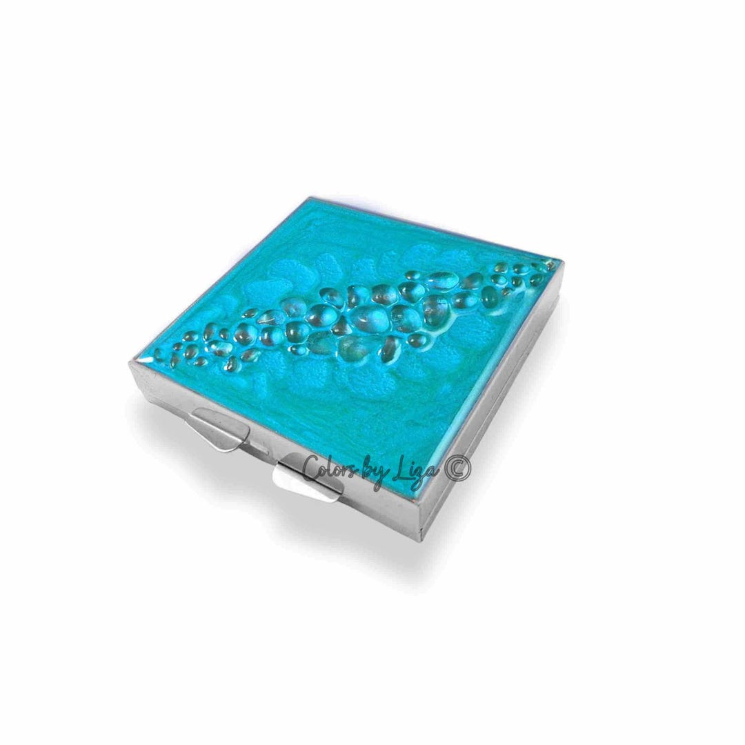 Hand Painted Enamel Pill Box: Turquoise Recycled Glass, Personalized ...