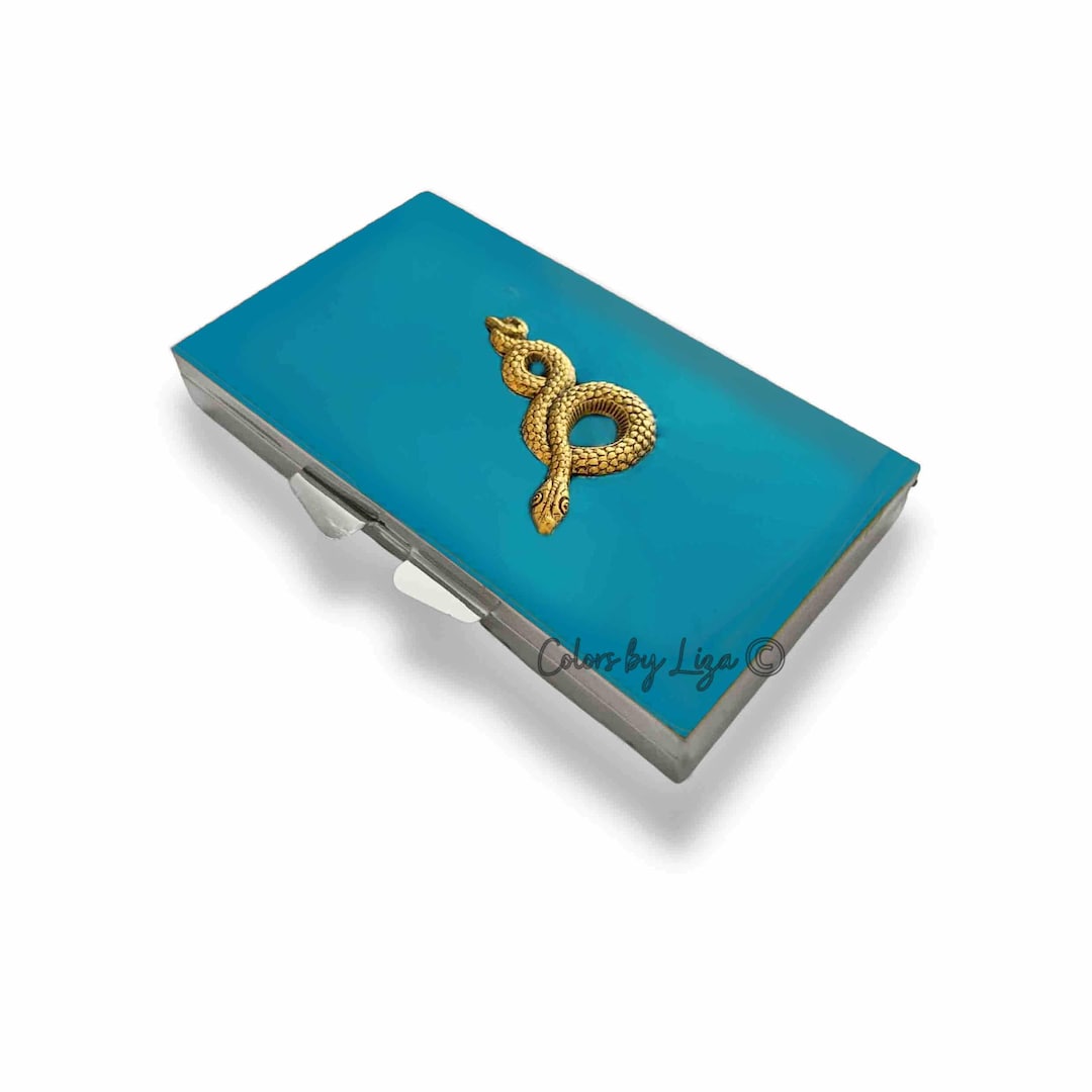 Antique Gold Serpent Pill Case: Hand Painted Turquoise Art Deco - Etsy
