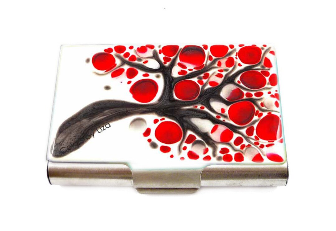 Extra Large Business Card Case Hand Painted Enamel Blossom Inspired ...