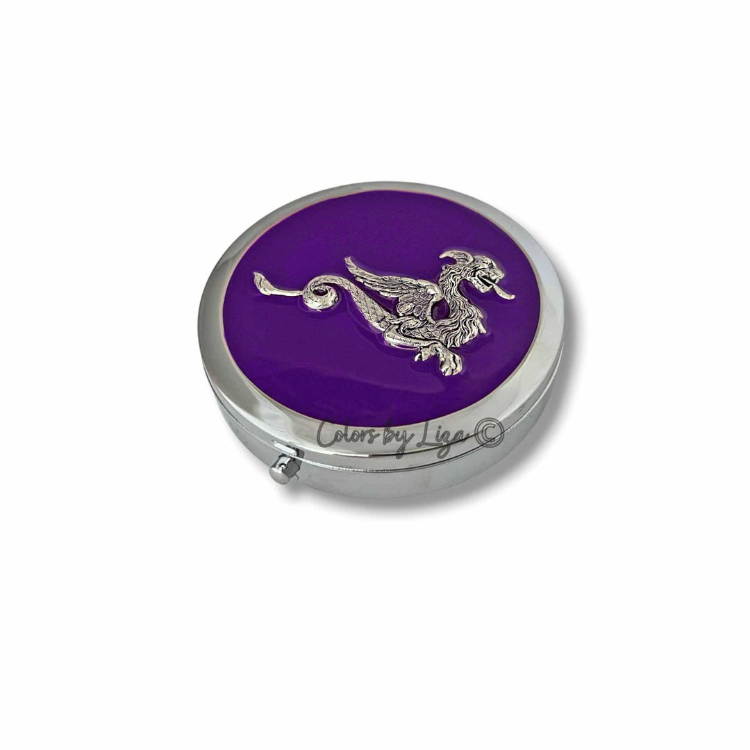 Antique Silver Dragon Pill Box: Hand Painted Purple Enamel Compact ...