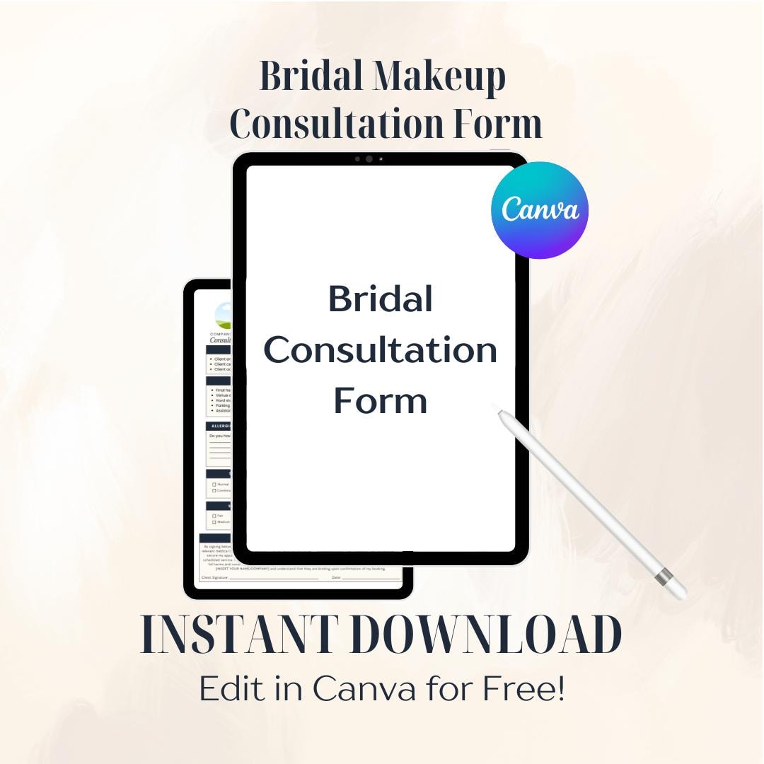 Editable Bridal Consultation Form - Wedding Makeup Artist Template ...