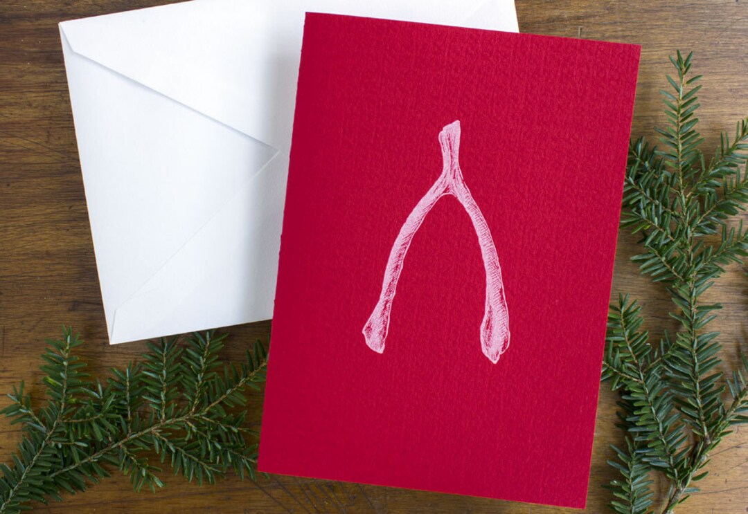 Modern Thanksgiving Card - Wishbone Christmas - Scarlet Red and White ...