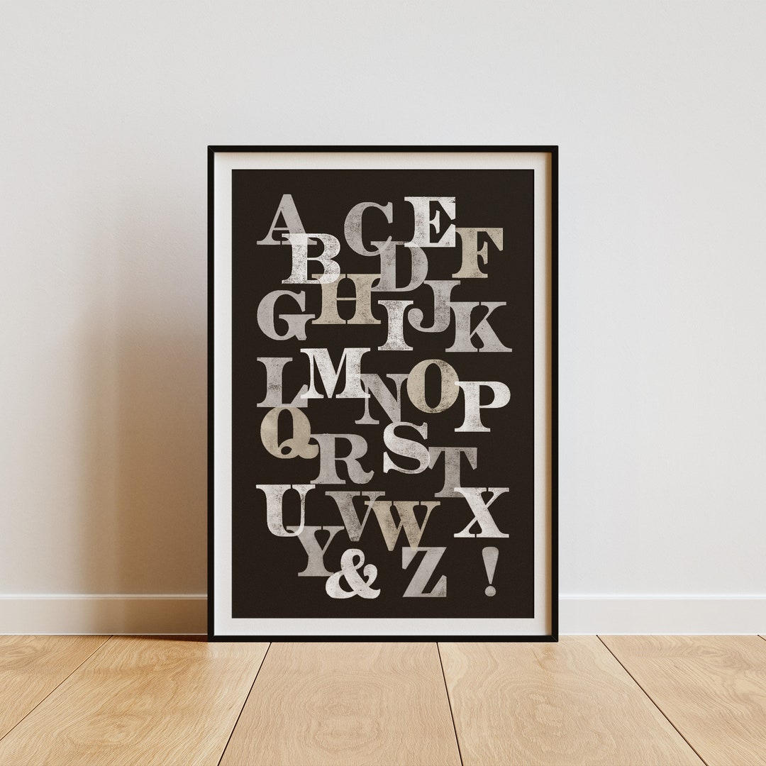 Wood Type Alphabet Poster Art in Black - Printable Wall Art - Vintage ...