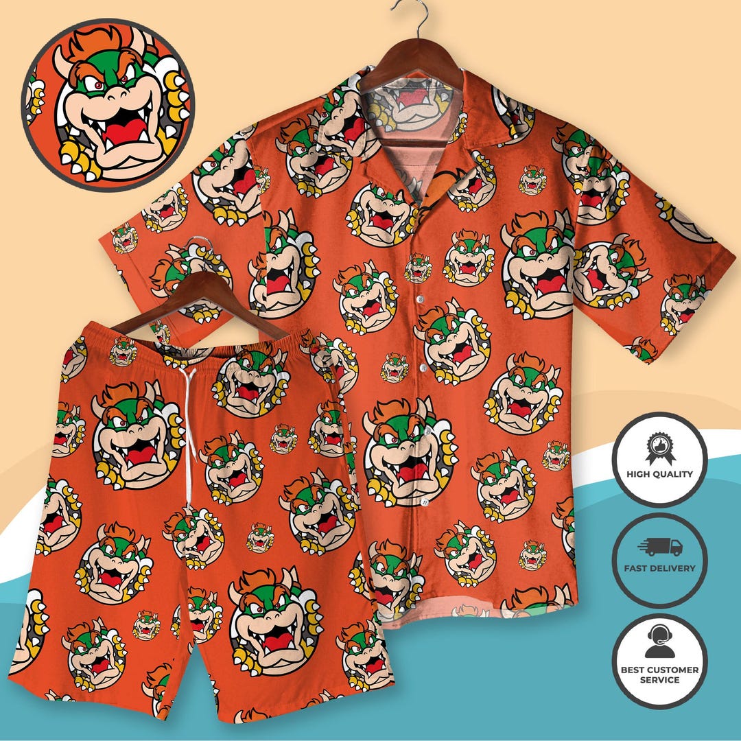 Bowser - Inspired Hawaiian Shirt - Mario Hawaiian Shirt– Orange Bowser ...