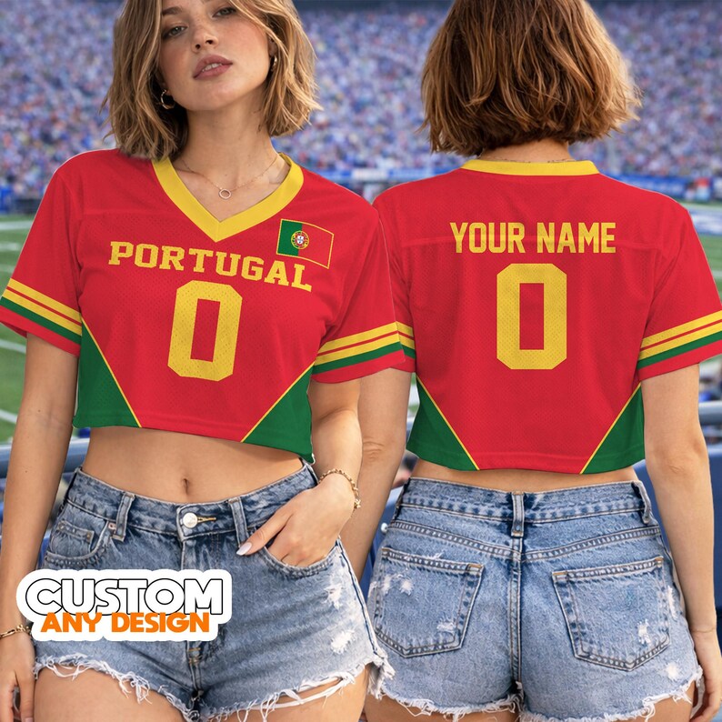 Portugal Football Crop Top Jersey Custom Name Number, Women Soccer Crop ...