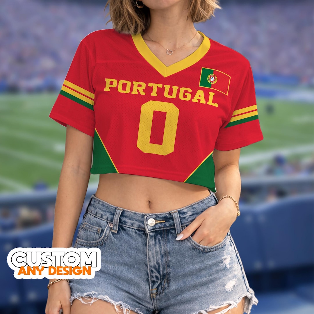 Portugal Football Crop Top Jersey Custom Name Number, Women Soccer Crop ...